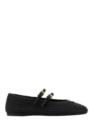 Prada Raffia Ballerina Flats - Black
