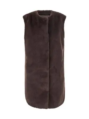Herno Faux Fur Round Collar Vest - Brown