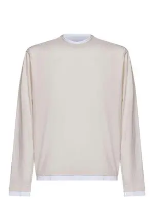 Prada Abbigliamento Talc And White Cotton Long-sleeved T-shirt - Multicolor