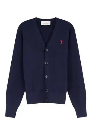 AMI Paris Wool Cardigan With Iconic Embroidery - Multicolor