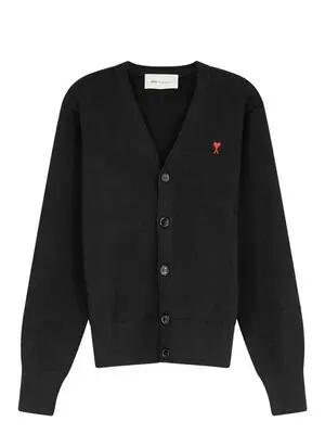 AMI Paris Wool Cardigan With Logo Embroidery - Multicolor
