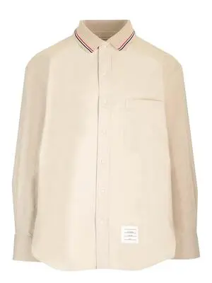 Thom Browne Stripe Cotton Flannel Oversized Shirt - White