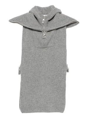 Sportmax SPORTMAX Quarter-Zip Ribbed Knit Vest Gray