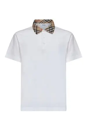 Burberry Burberry Men Chalk White Cotton Pique Polo Shirt With Check Collar Multicolor