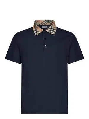 Burberry Burberry Men Navy Blue Cotton Pique Polo Shirt With Check Collar Multicolor