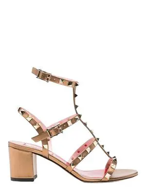 Valentino Garavani Metallic Rockstud Block Heel Sandals - Brown
