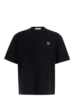 Stone Island Stone Island Men Crew Neck Heavyweight With Short Sleeves And Patch, Tech Fabric, Black, Man Black