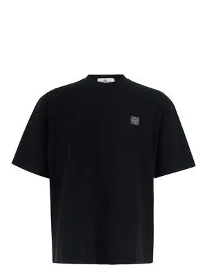 Stone Island Crew Neck Heavyweight With Short Sleeves And Patch, Tech Fabric - Black