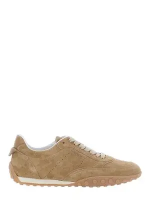 TOD'S Beige Low Top Sneakers With Logo Lettering On Tongue And Heel In Suede For - Multicolor