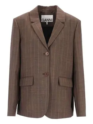 GANNI Pinstriped Wool Blazer - Brown