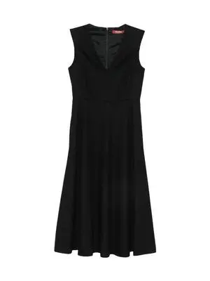 Max Mara Virgin Wool Sleeveless V-neck A-line Dress - Black