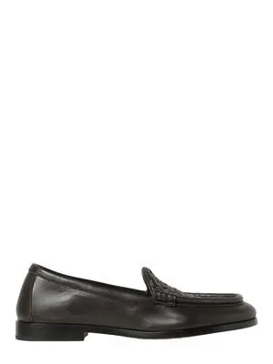 Bottega Veneta Silenzio Intrecciato Leather Loafers With Low Heel - Brown