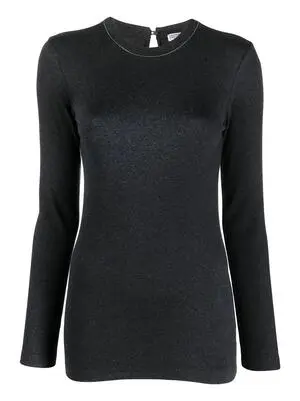 Brunello Cucinelli Chain Collar Long-sleeved Fitted Top - Gray
