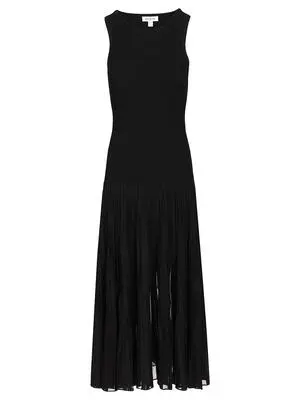 Alaïa Pleated Sheer Midi Dress - Black