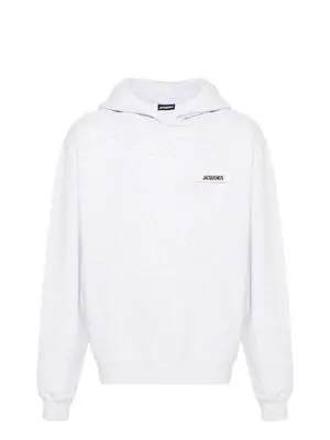 Jacquemus Grosgrain Logo-appliqué Hoodie - Gray