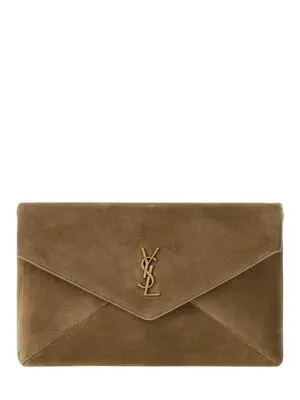 Saint Laurent SAINT LAURENT Suede Large Envelope Clutch Brown