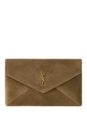Saint Laurent Suede Envelope Clutch - Brown