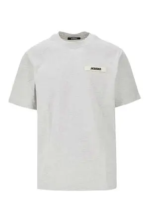 Jacquemus T-shirt With Grosgrain Logo Appliqu - Gray