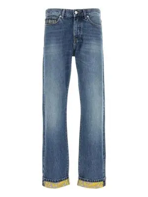 Versace Pant Denim Stone Wash Blue Denim Fabric + Barocco - Multicolor