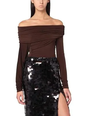 Andamane Top With Bare Shoulders In Jersey - Brown