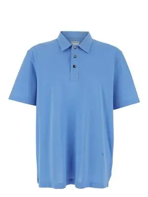 Bottega Veneta Polo Shirt With Classic Collar And Logo Embroidery Detail On The Front In Cotton - Blue