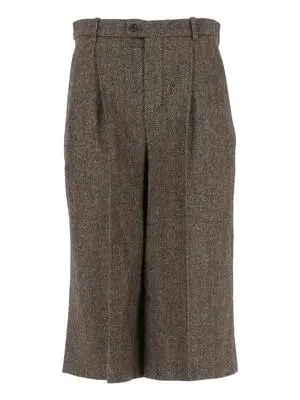 Saint Laurent Herringbone Wool Culottes - Brown