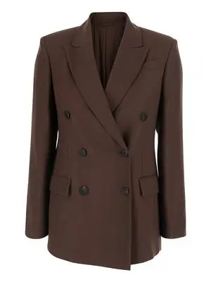Brunello Cucinelli Brown Double-breasted Jacket With Peak Revers In Viscose Blend For - Multicolor