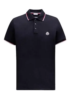 Moncler Cotton Piquet Polo Shirt With Tricolor Trim - Blue