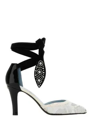 Valentino Garavani Two-tone Lace And Leather Foliefoliage Pumps - Multicolor