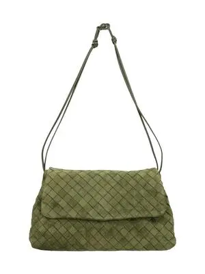 Bottega Veneta Giorno Suede Intrecciato Shoulder Bag - Green