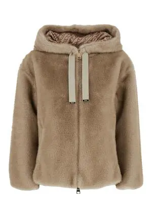 Herno Hooded Jacket With Drawstring In Ecoleather Beige For - Cream