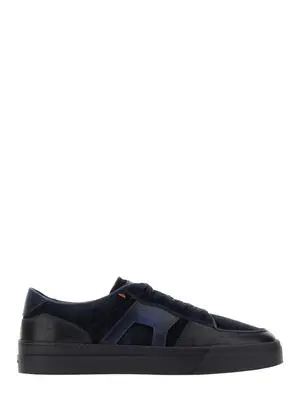 Santoni Leather And Suede Sport Sneakers - Blue