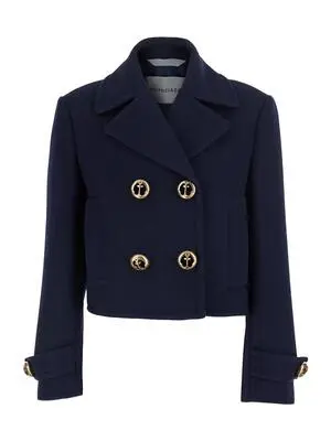 BALENCIAGA Balenciaga Women Blue Cropped Jacket With Wide Notched Revers And Halfbelt In Wool For Women