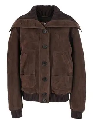 Attico Suede Bomber Jacket With High Ribbed Collar - Multicolor