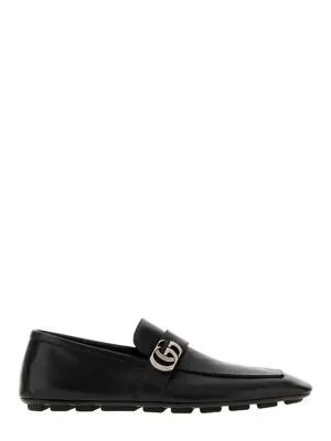 Gucci Smooth Leather Driver Loafers With Gg Monogram - Black