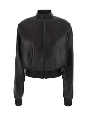 Gucci Black Cropped Bomber Jacket With High Collar In Leather For - Multicolor