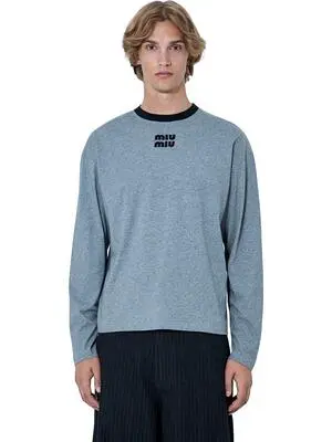 Miu Miu Logo Motif Long Sleeve T-shirt - Gray
