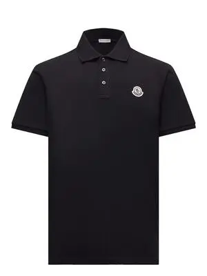Moncler Cotton Piquet Polo Shirt With Logo Patch - Black