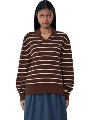 Miu Miu MIU MIU Striped Knit Polo Sweater Brown