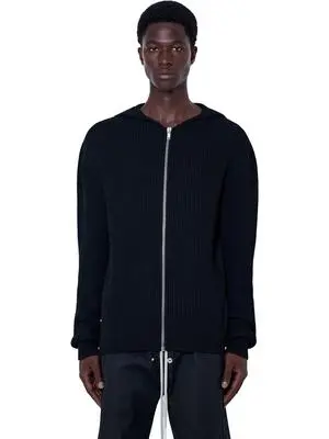 Rick Owens Ribbed Knit Zip Hoodie - Black