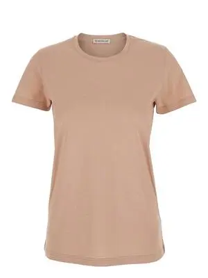 MONCLER Moncler Women Pink T-Shirt With Logo Patch Applied On The Sleeve In Cotton Woman