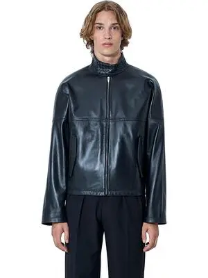 Bottega Veneta Intrecciato Leather Blouson Jacket - Black