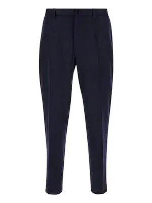 Dolce & Gabbana Blue High Waist Pants In Wool - Multicolor