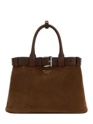 Prada Medium Buckle Bag In Suede - Brown