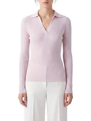 Max Mara Max Mara Women Max Mara Ribbed Silk And Cashmere Knit Polo With V-Neck And Slim Fit Pink