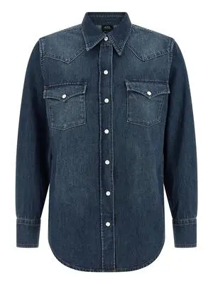 A.p.c. Western Shirt In Delavé Cotton Denim - Blue