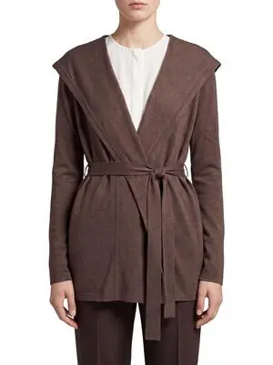 Max Mara Belted Hooded Fine Knit Sweater - Brown