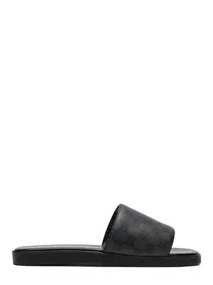 Gucci Gg Supreme Fabric Slides With Rubber Sole - Black