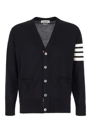 Thom Browne Cashmere V-neck Cardigan With Engineered 4-bar Stripes - Multicolor