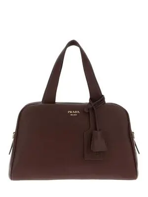 Prada Hammered Leather Handbag - Brown